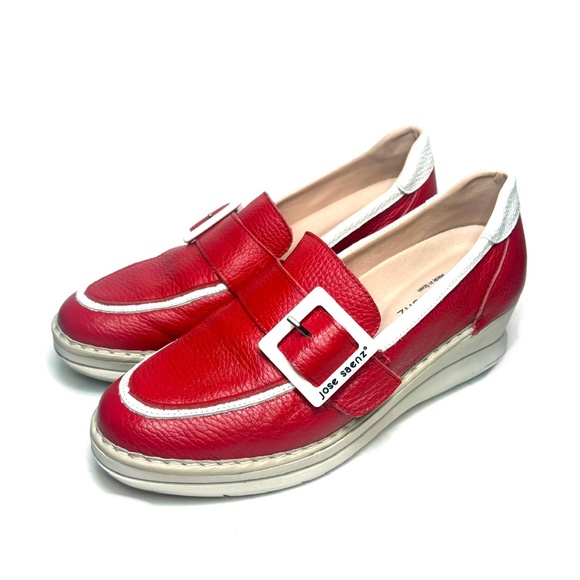 Jose Saenz | Shoes | Jose Saenz Red Leather Wedge Loafers 38 | Poshmark